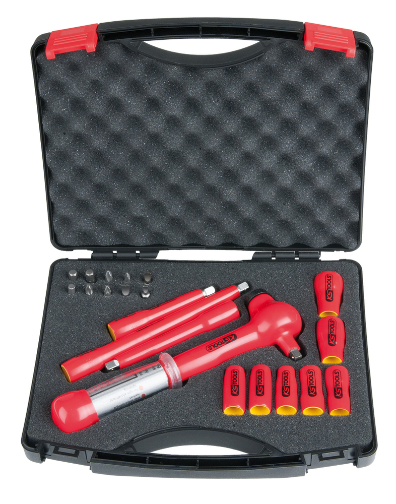 Jeu de douilles 1/4 KS Tools, 1000 V, 21 pièces, douilles et embouts, coffret en plastique