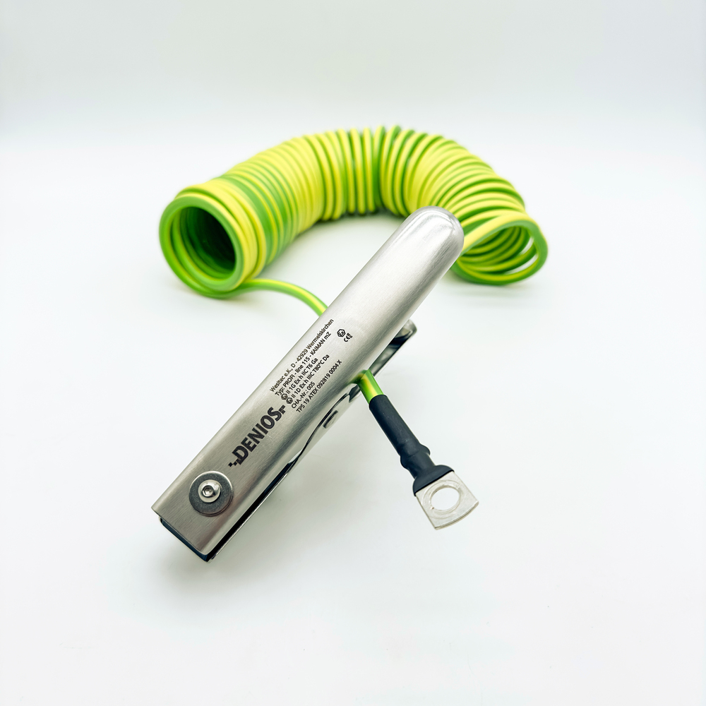 DENIOS earth cable with clamps 150mm and M10 eye, 3m cable, green ...