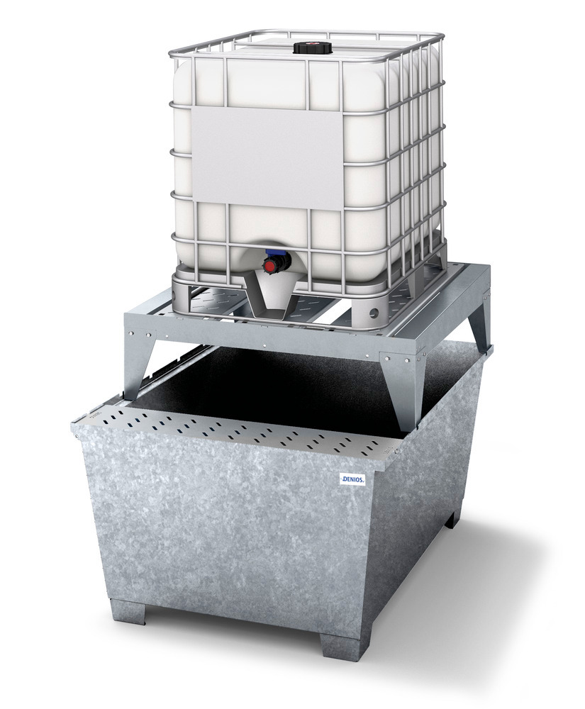 IBC Spill Containment Pallet - 1 IBC Tote - With Platform - Galvanized